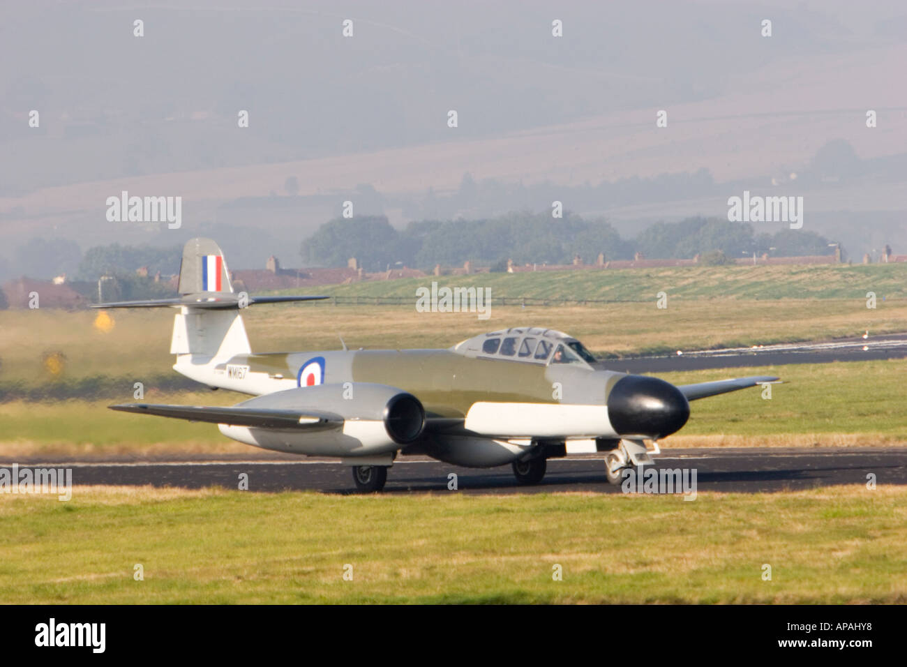 Gloster Meteor NFII night fighter variant on runway taxiing Stock Photo ...