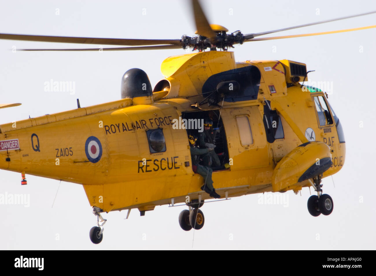 RAF Sea King HAR3 search and rescue helicopter winchman on door Stock ...