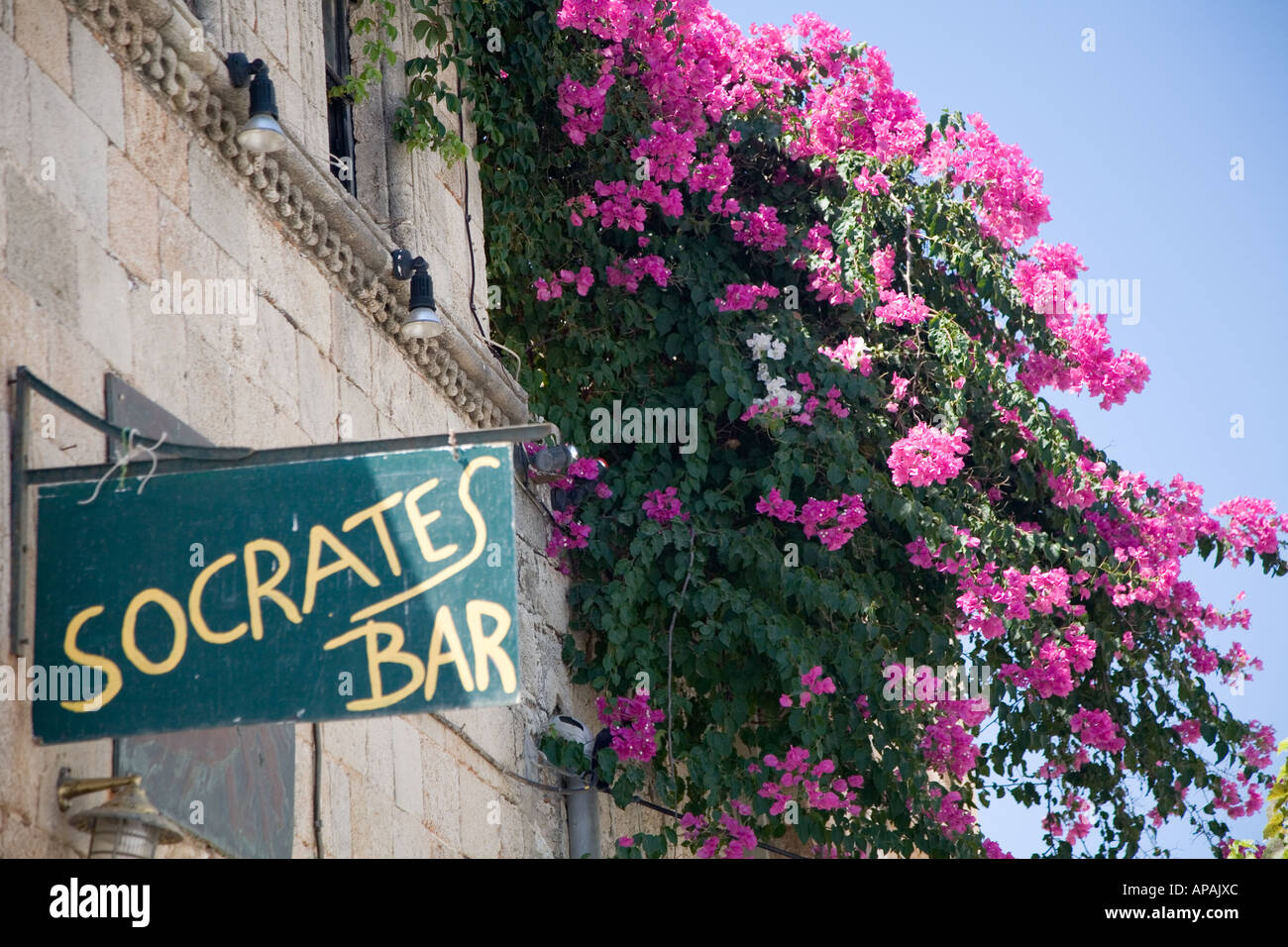 Socrates Bar Lindos Rhodes Greek Islands Greece Hellas Stock Photo - Alamy
