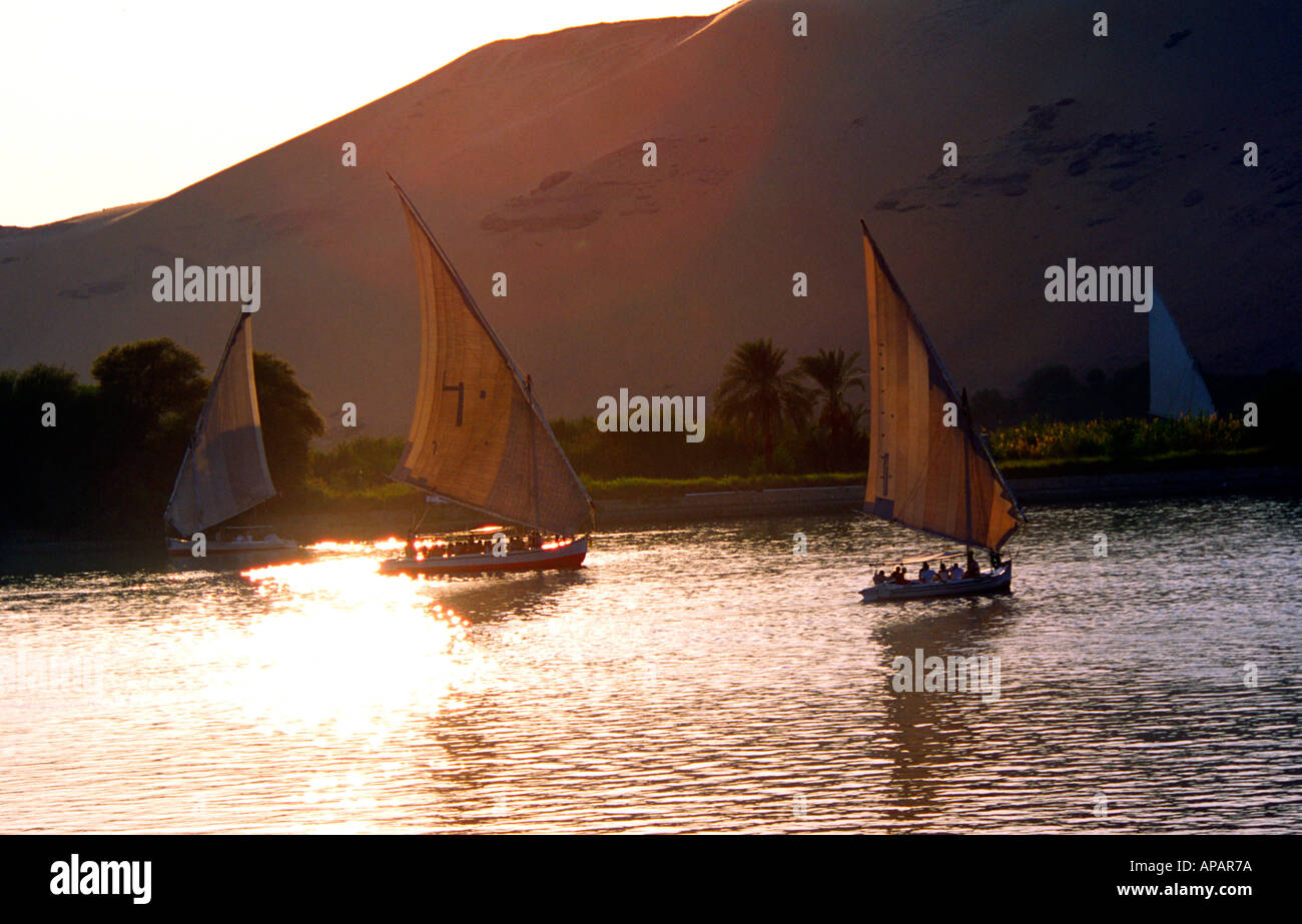 Egypt Sunset Feluccas on the Nile Stock Photo - Alamy