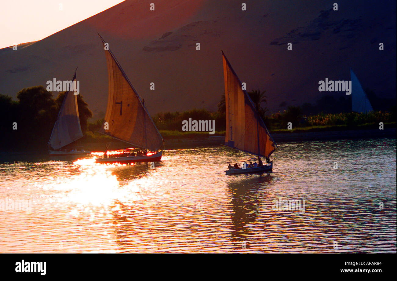 Egypt Sunset Feluccas on the Nile Stock Photo - Alamy