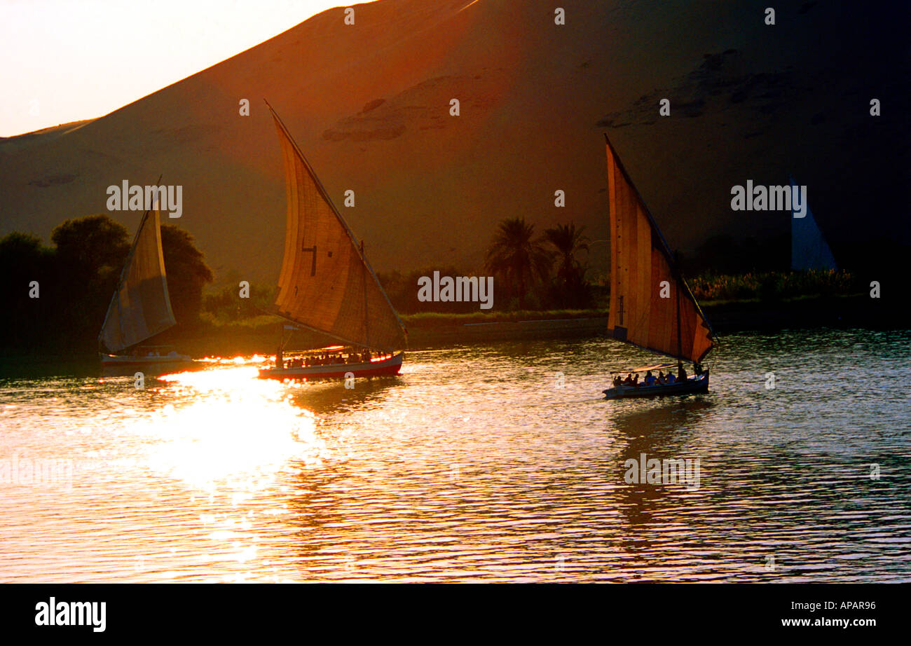 Egypt Sunset Feluccas on the Nile Stock Photo - Alamy