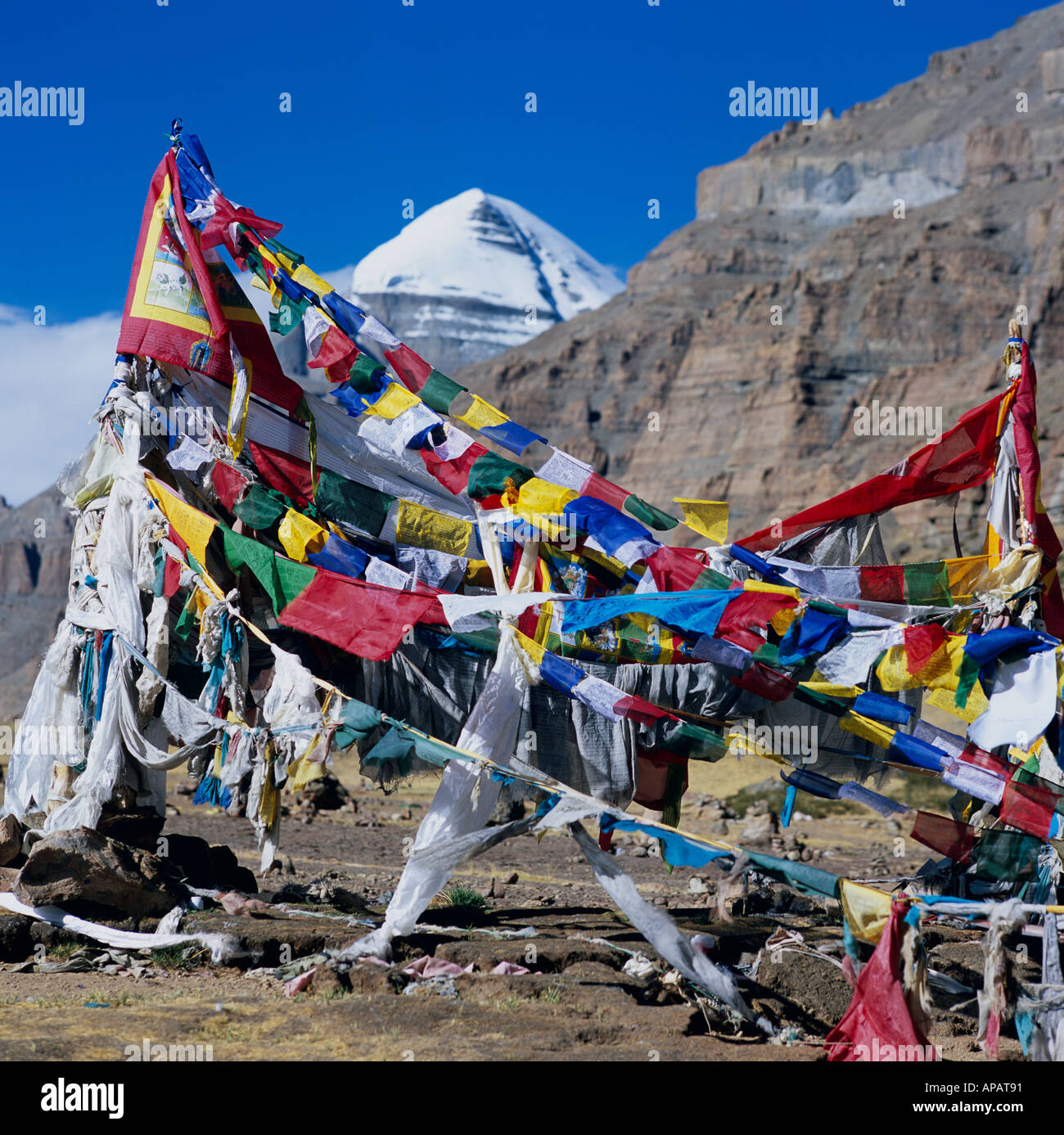 Mount Kailash With Prayer Flags Western Tibet Asia Stock Photo - Alamy