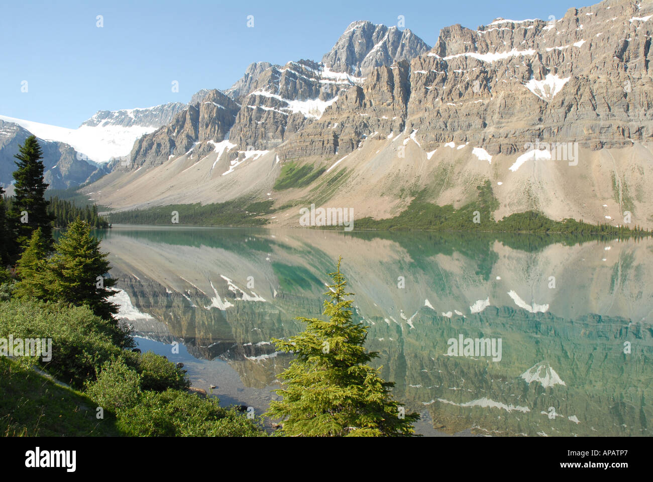 Perfect reflection in a Bow Lake Banff Stock Photo - Alamy