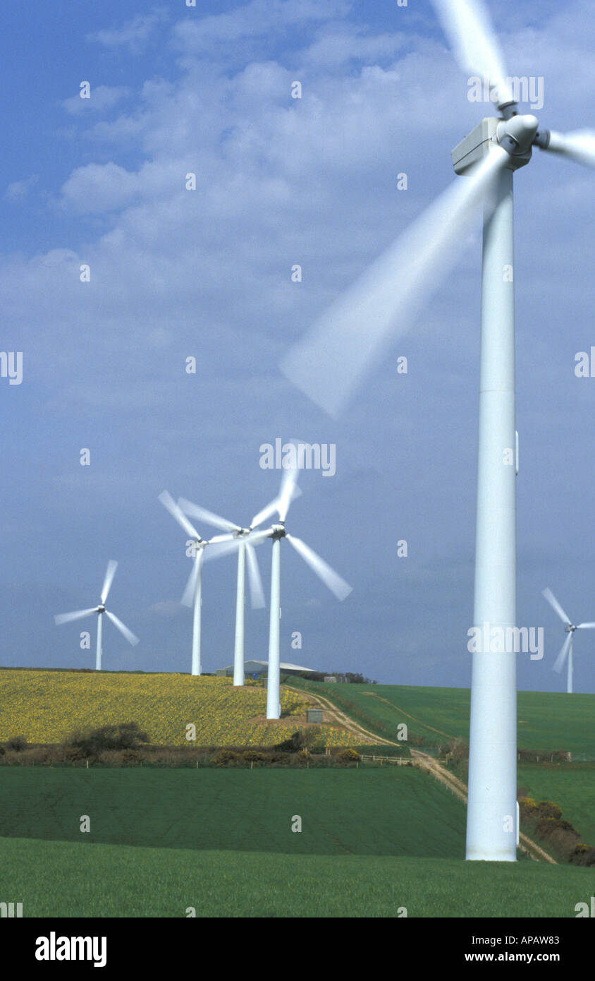 Wind turbines at Four Burrows Wind Farm in Cornwall England Stock Photo ...