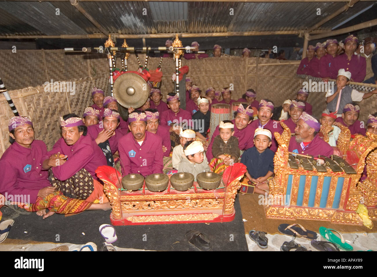 Balinese Temple musicians gamelan music Stock Photo - Alamy