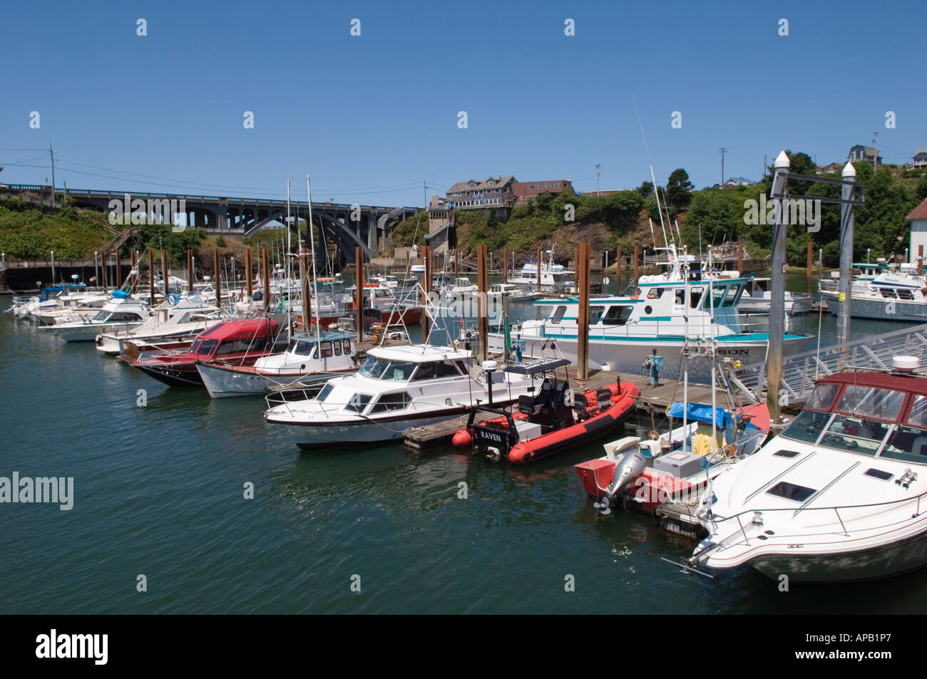 Depoe Bay Bridge and boats in Worlds Smallest Harbor central Oregon ...