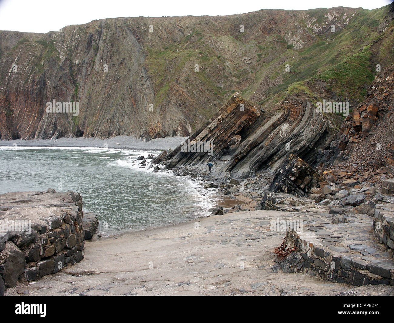 Geological formations at Hartland Quay in Devon. Strata beach waves and ...