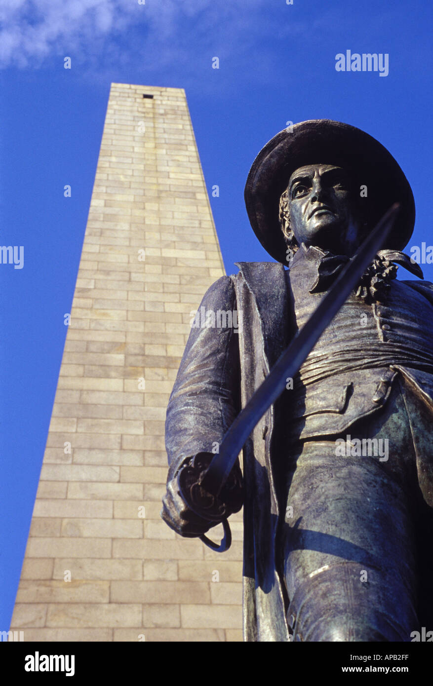 The statue of Colonel William Prescott at the Bunker Hill Monument ...