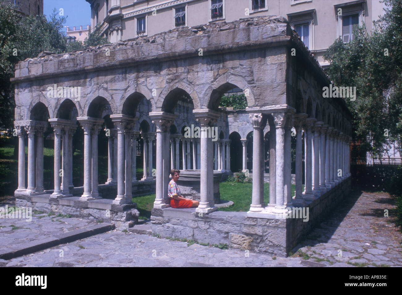 Cloister from th former Monastery of Sant Andrea with a young lady ...