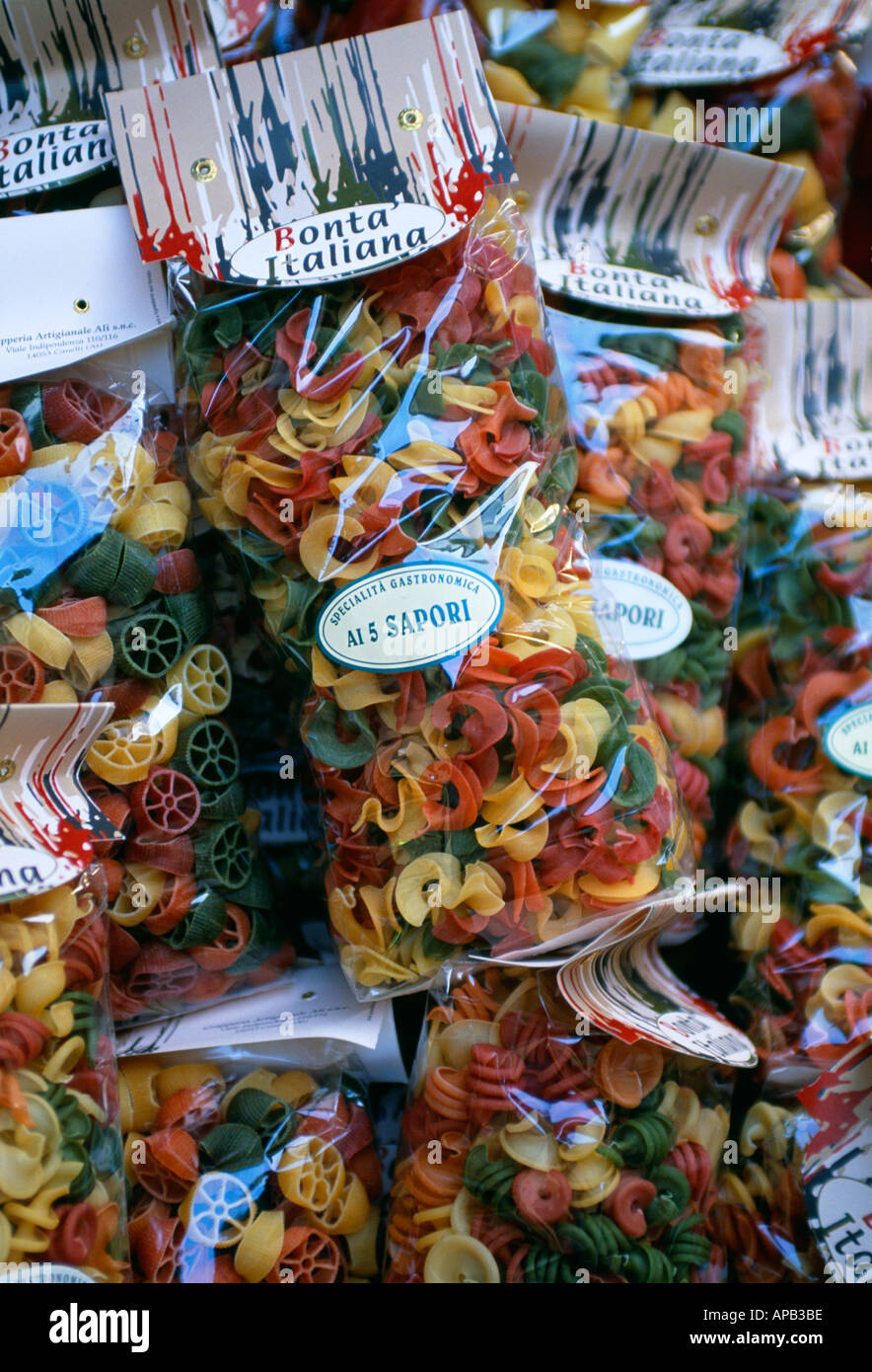 Bags of pasta for sale in the Italian Lake region of Italy Stock Photo ...