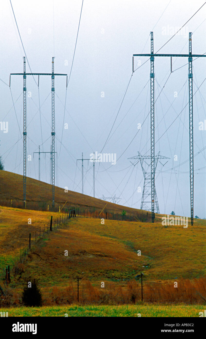 Electrical power lines crossing over agricultural fields farmland Stock ...
