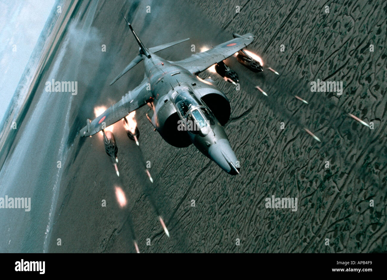 RAF Harrier firing SNEB rockets Stock Photo - Alamy