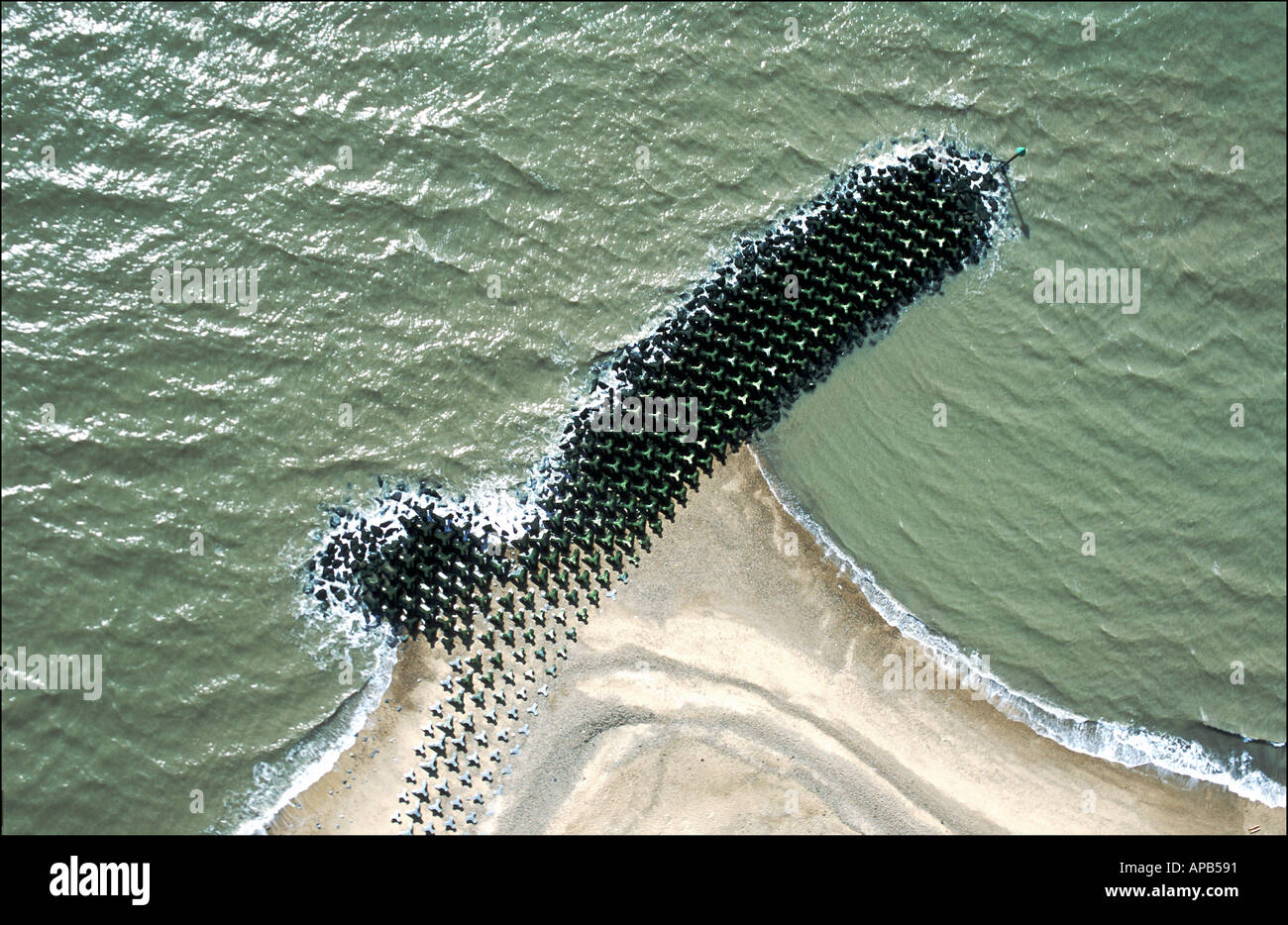 Sea defences against coastal erosion, Suffolk Coast, England Stock ...