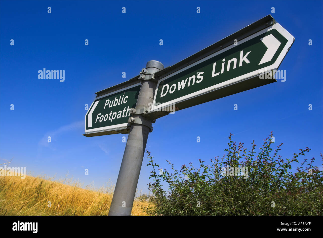 Public footpath and downs link sign post itchingfield hi-res stock ...