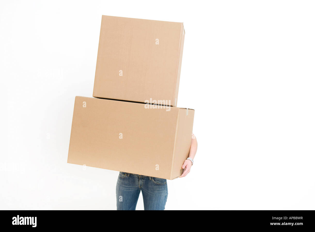 young female carrying cardboard boxes Stock Photo - Alamy