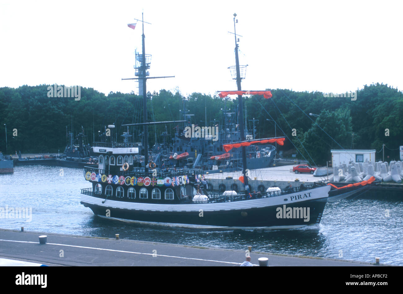 tourist two mast pirate barge Port of Kolobrzeg Pommern Poland Stock ...