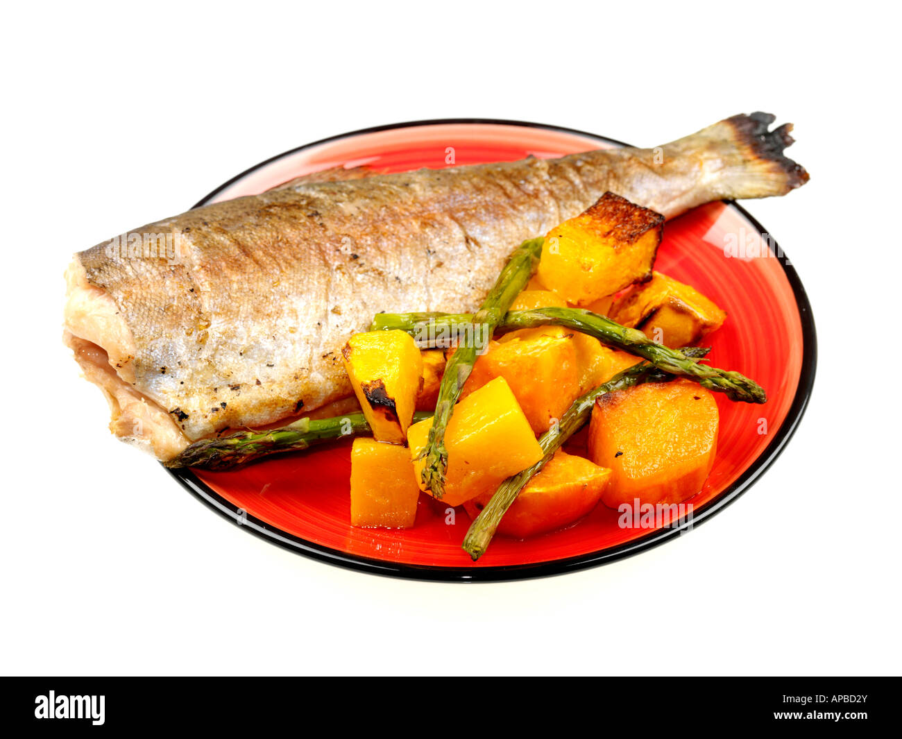 Diet food healthy grilled trout fish sweet potatoes potato hi-res stock ...