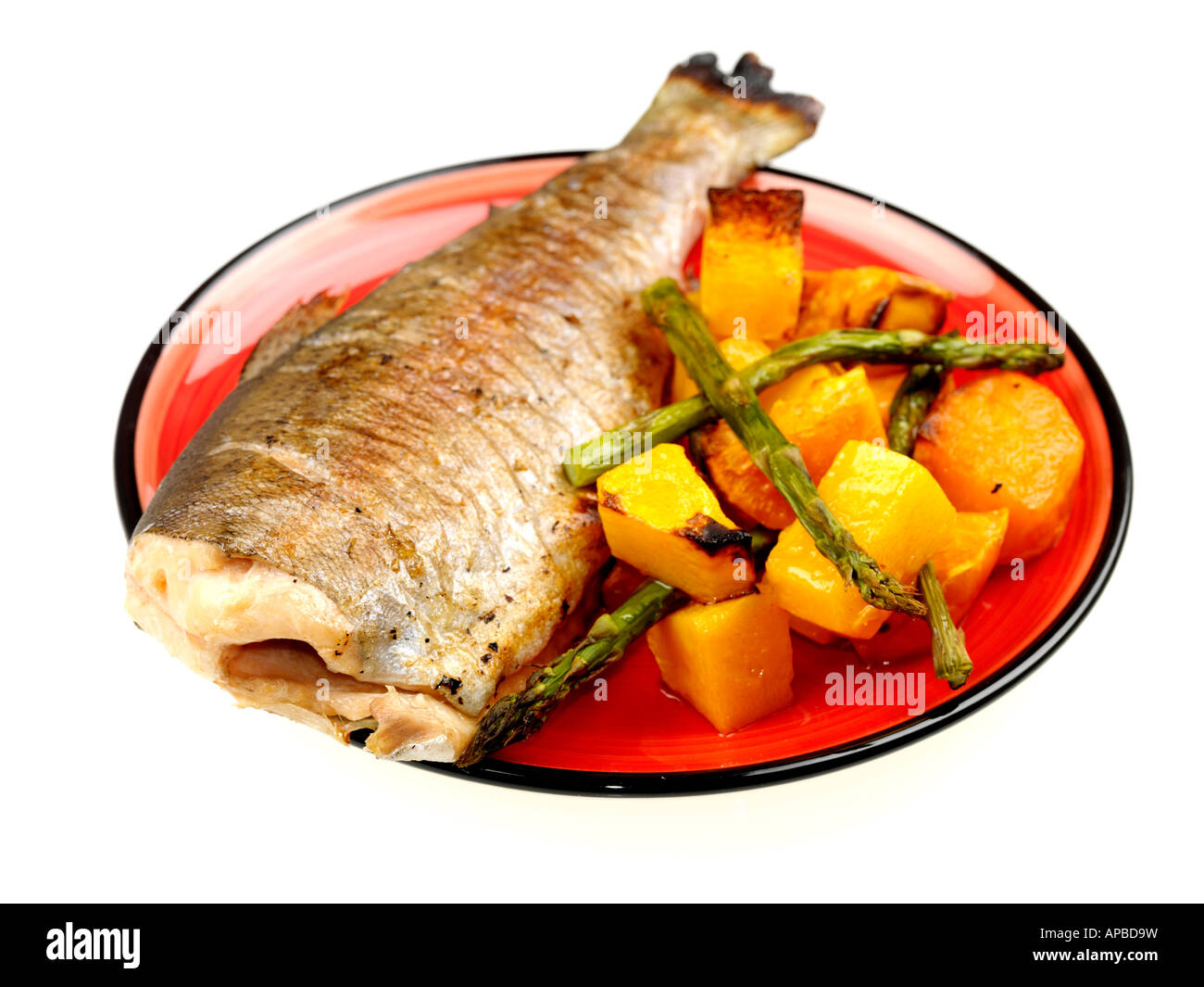 Diet food healthy grilled trout fish sweet potatoes potato hi-res stock ...