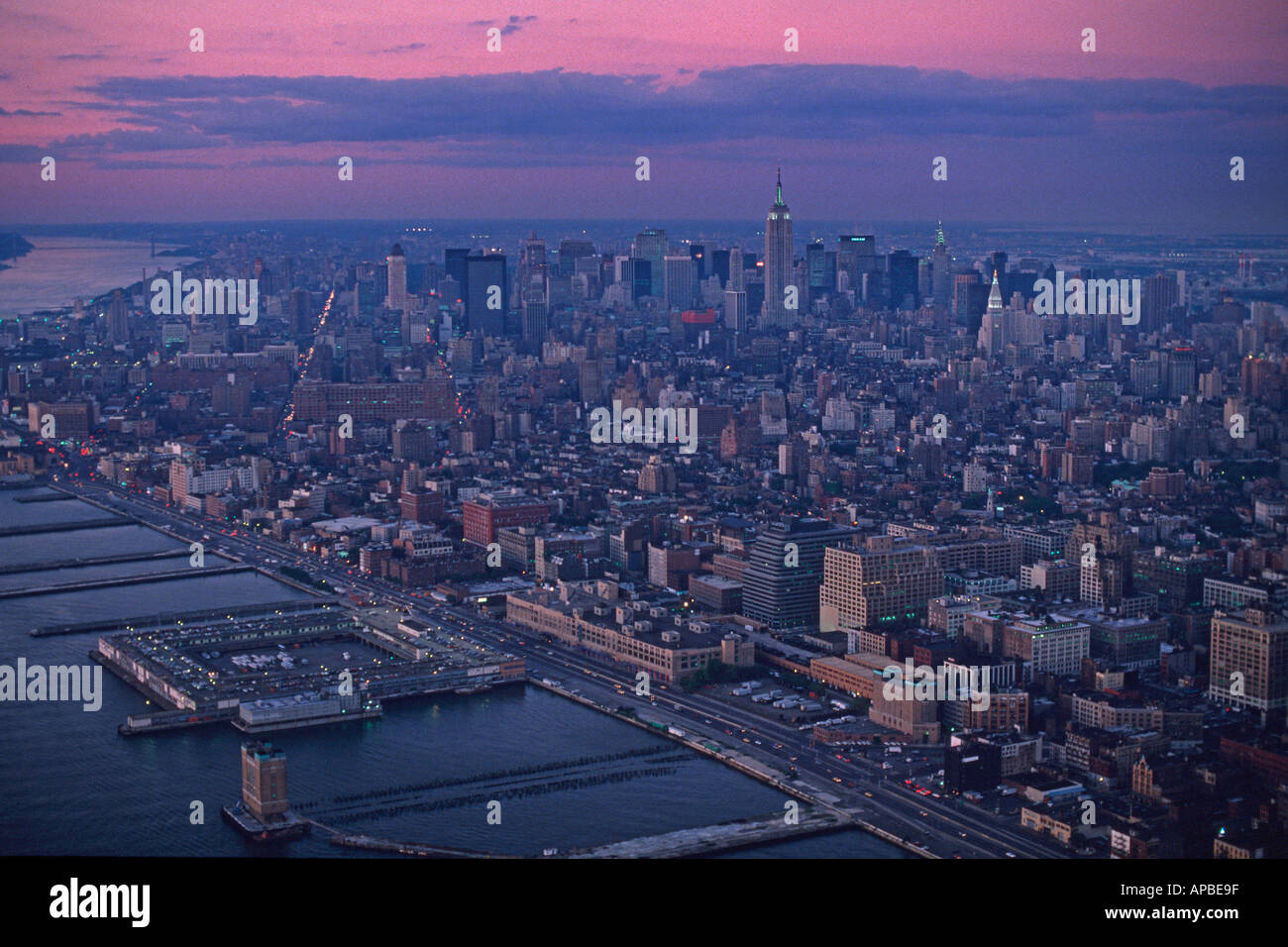 Aerial twilight view of New York City NY Stock Photo - Alamy