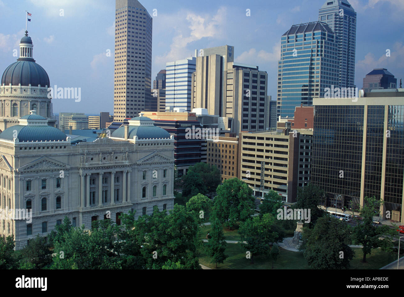 City skyline and State Capital Building of Indianapolis Indianna Stock ...