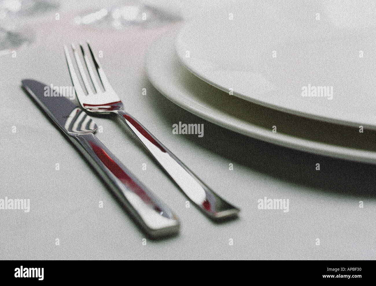 restaurant cutlery dining plate setting placing white Stock Photo - Alamy