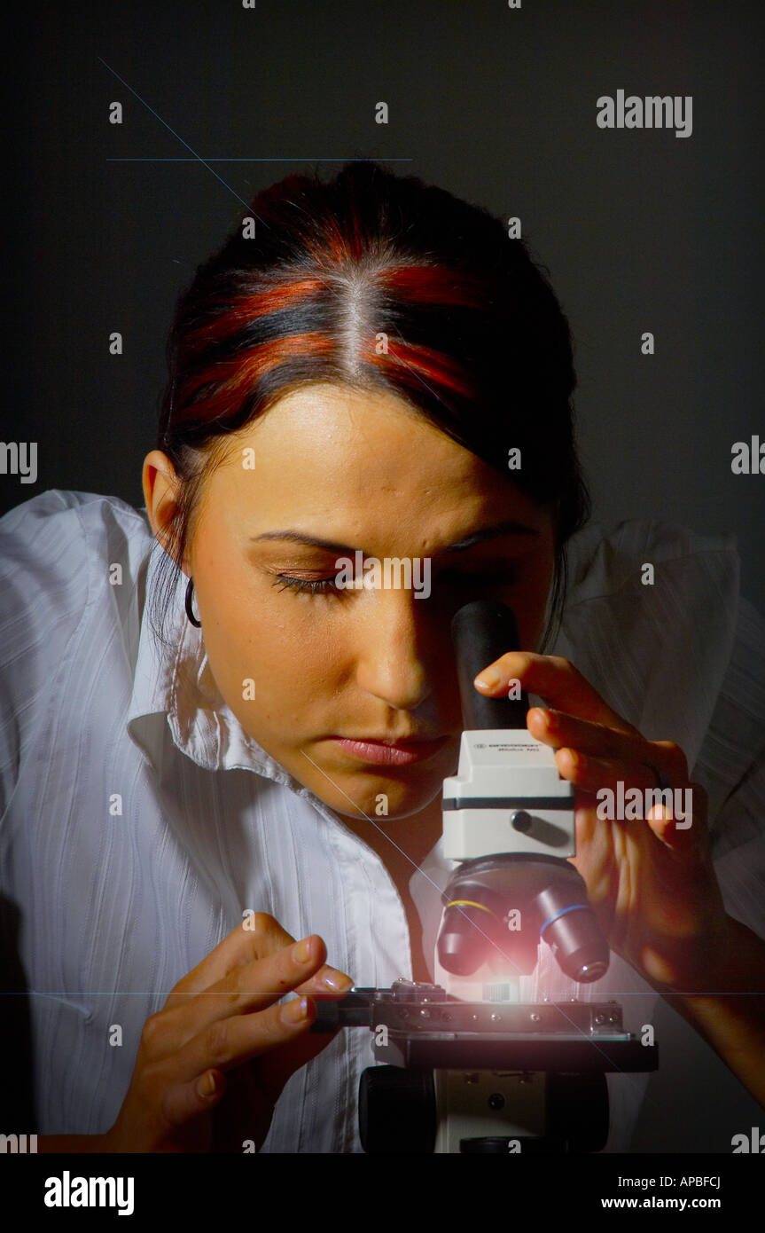 young woman with microscope Stock Photo - Alamy