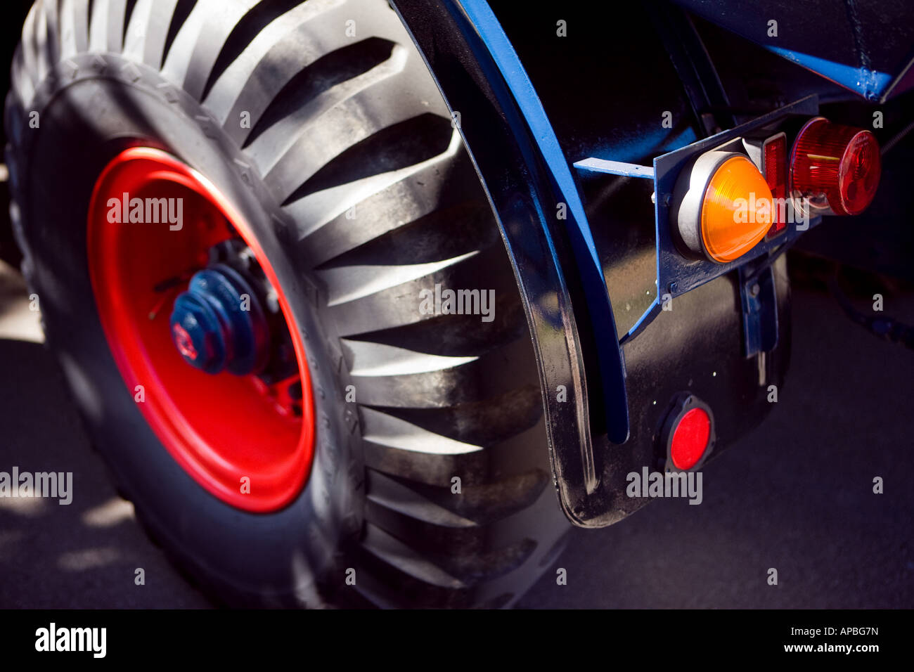 Commercial heavy goods vehicle wheel with close up of chunky tyre and ...