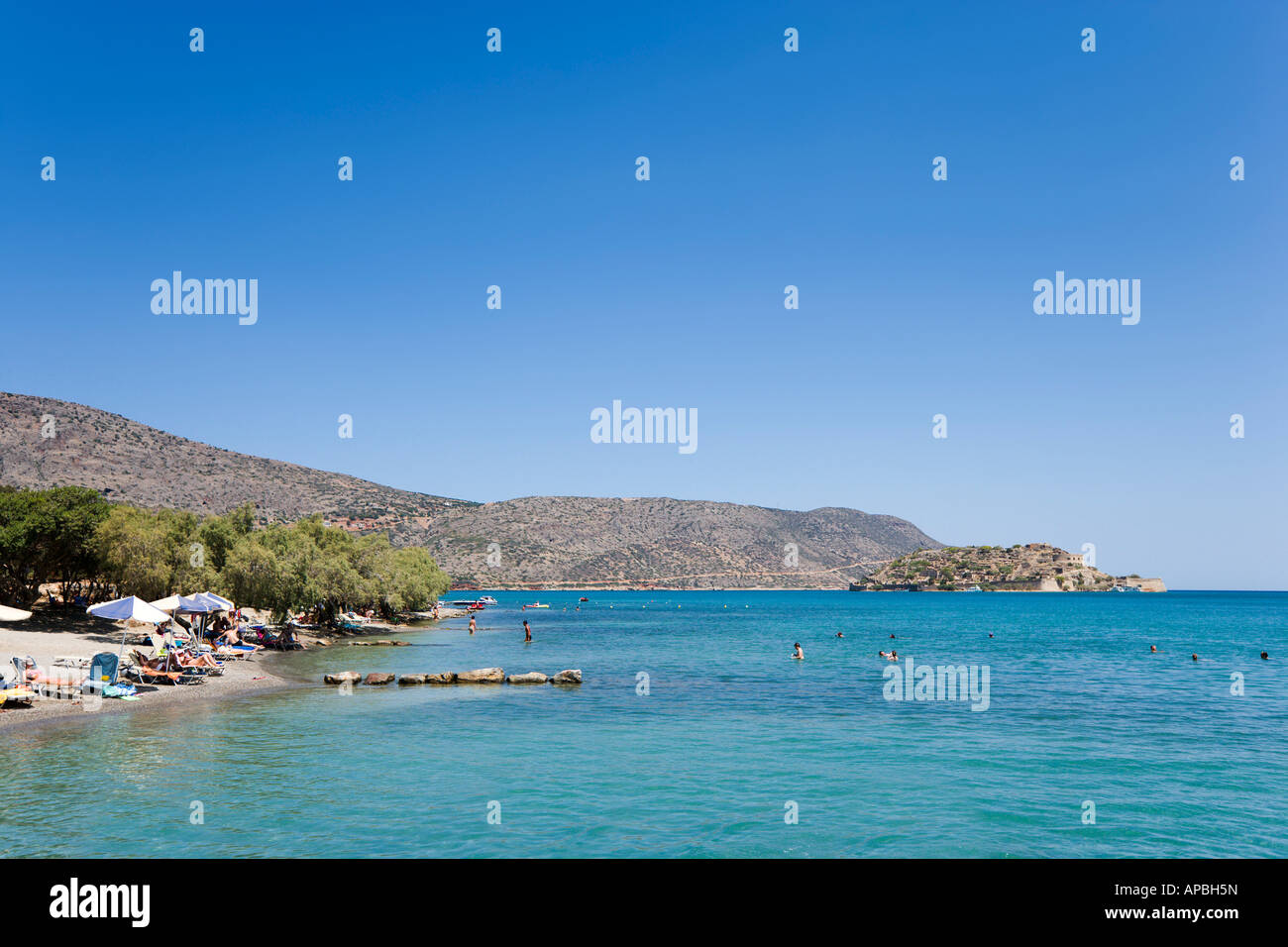 Driros Beach with Spinalonga in the distance, Elounda, North East Coast ...