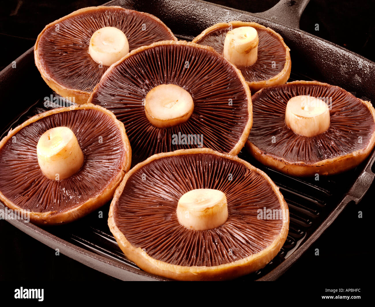 FLAT MUSHROOMS IN PAN Stock Photo - Alamy