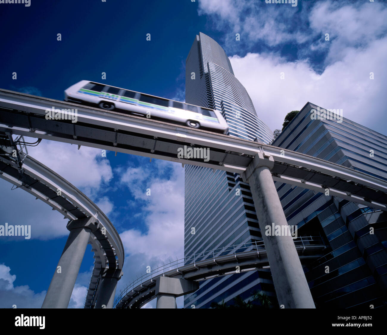 Metro Mover Shuttle and skyscraper Miami Florida USA Stock Photo - Alamy