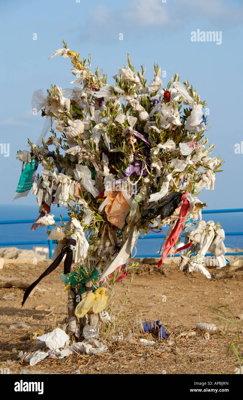 Memory tree with tokens of remembrance at Saint Elias Church on the ...