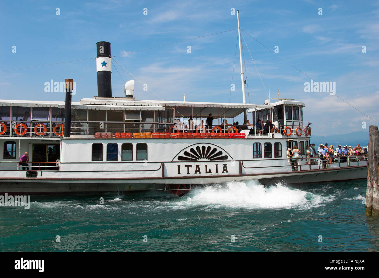 Paddle ferry arriving at Bardolino Lake Garda Italy Stock Photo - Alamy