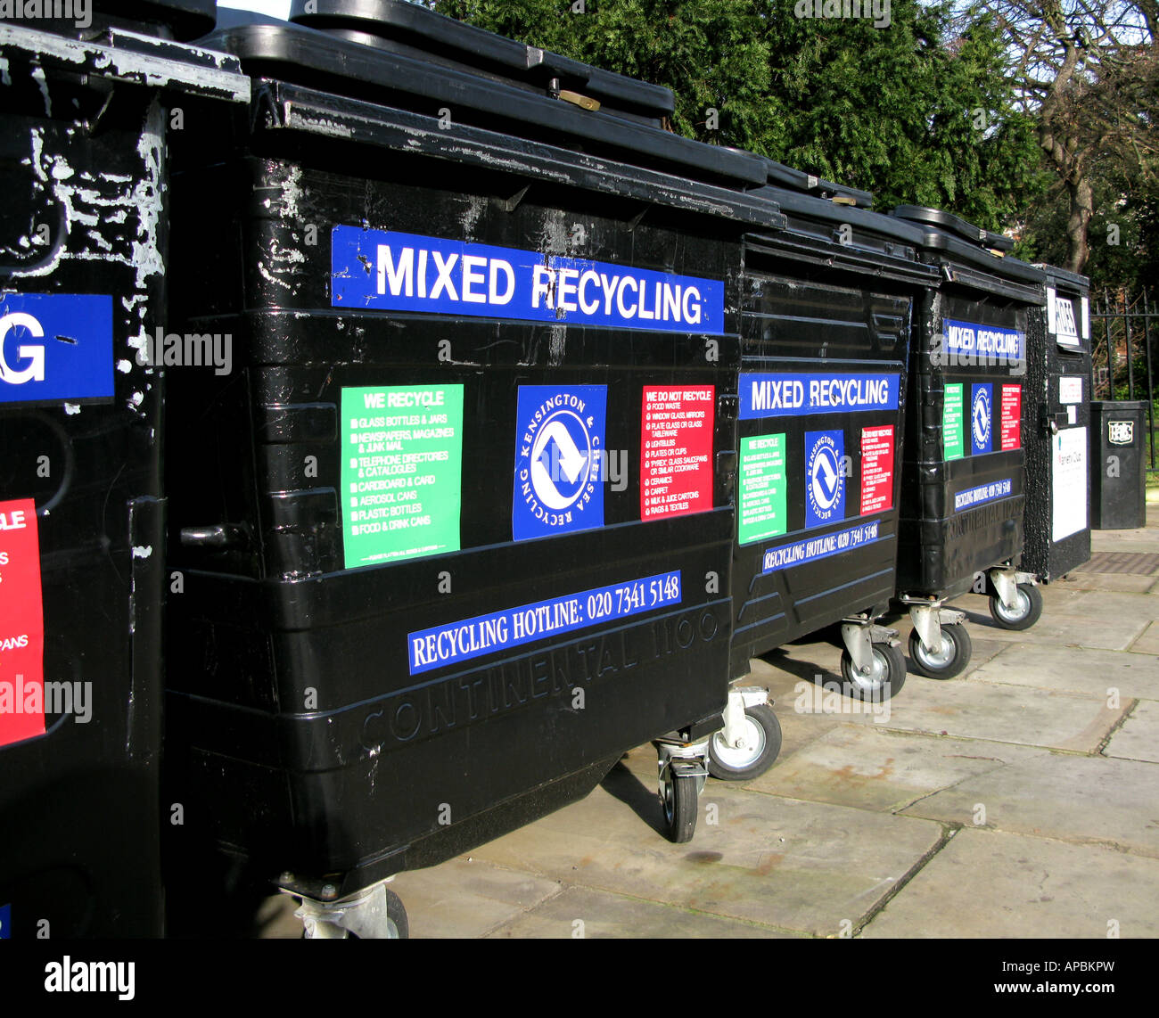 Recycling bins in Kensington and Chelsea, London, UK Stock Photo - Alamy