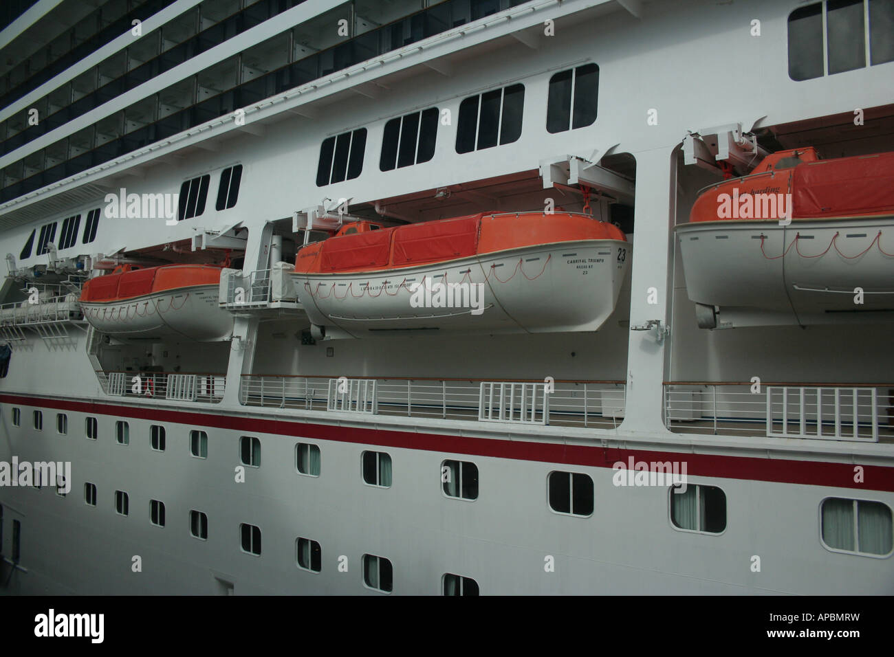 Life boats aboard a Carnival Cruise ship Stock Photo - Alamy