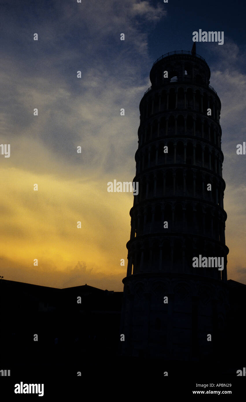 Silhouette of Leaning Tower of Pisa, Pisa, Italy at sunset Stock Photo ...