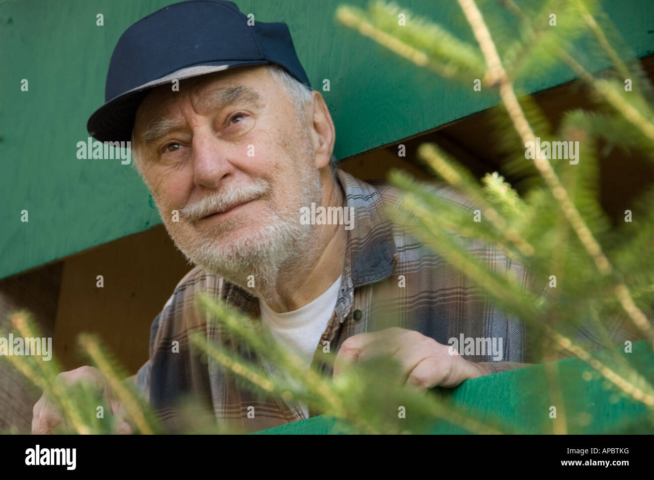 elderly hunter on his hunter cache Stock Photo - Alamy