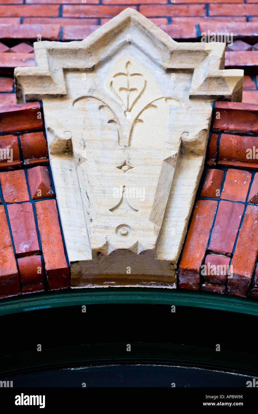 Keystone in a brickwork arch, on an historical facade, beautifully ...