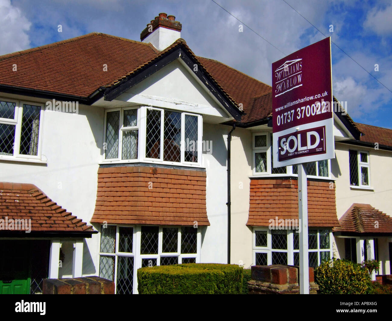 sold sign suburban semidetached house England UK Stock Photo - Alamy