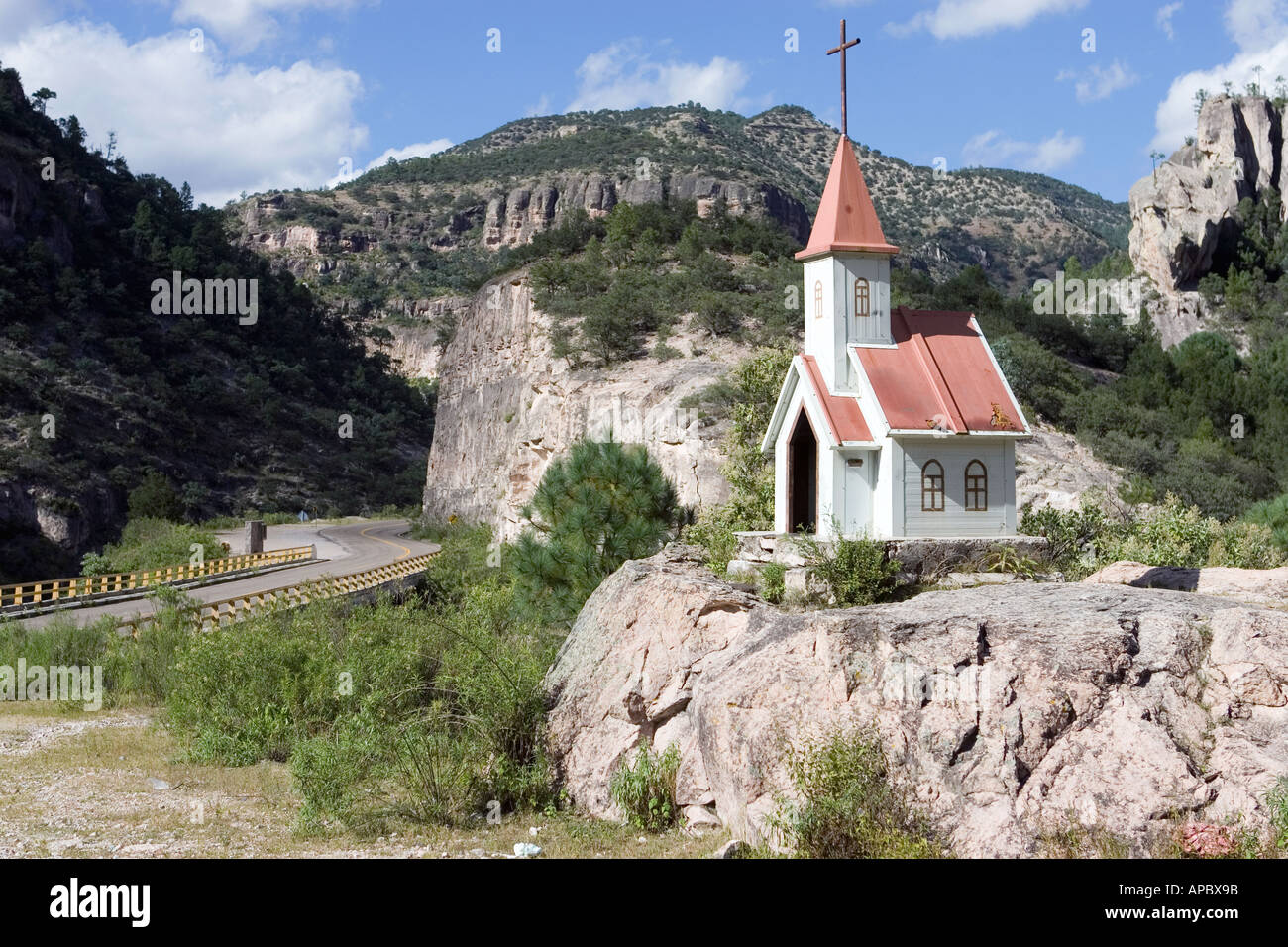 Roadside votive chapel erected near Creel Mexico Stock Photo - Alamy