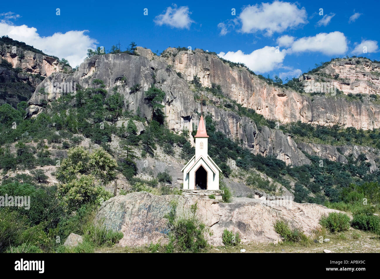 Roadside votive chapel erected near Creel Mexico Stock Photo - Alamy