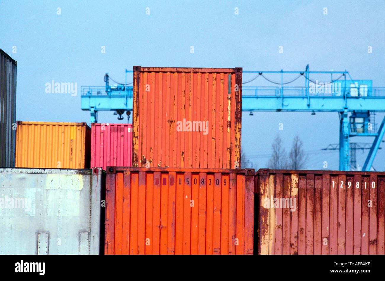 Cargo containers at a harbour Stock Photo - Alamy