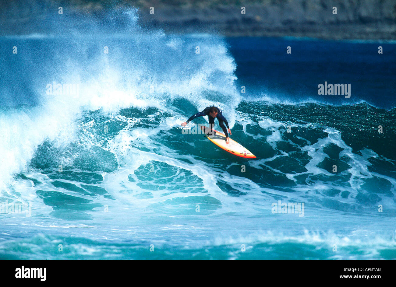 Surfing in Mundaka Spain October 2001 Stock Photo - Alamy