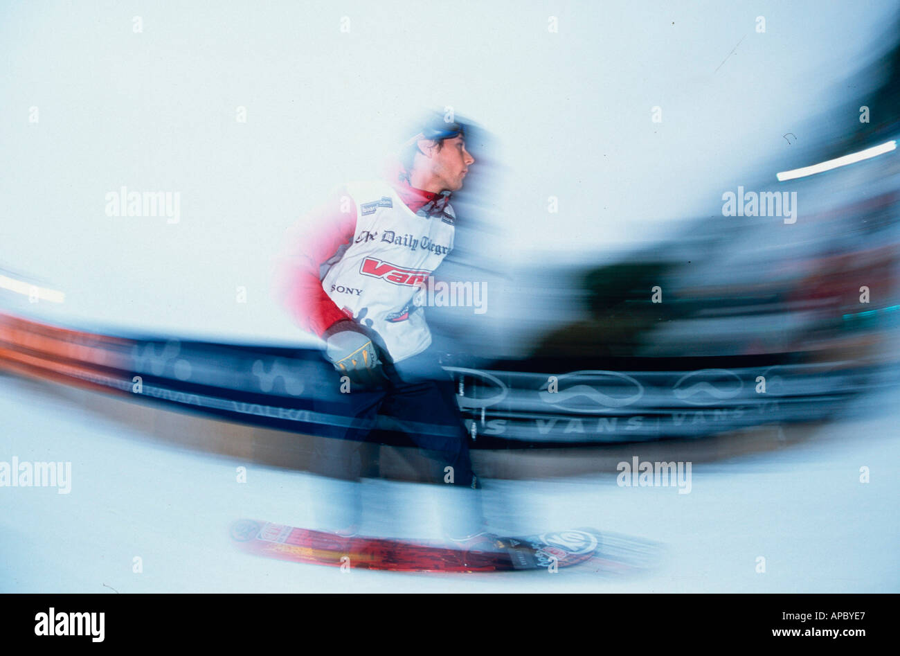 Snowboarding action at Board X in Battersea Park London November 2001 ...