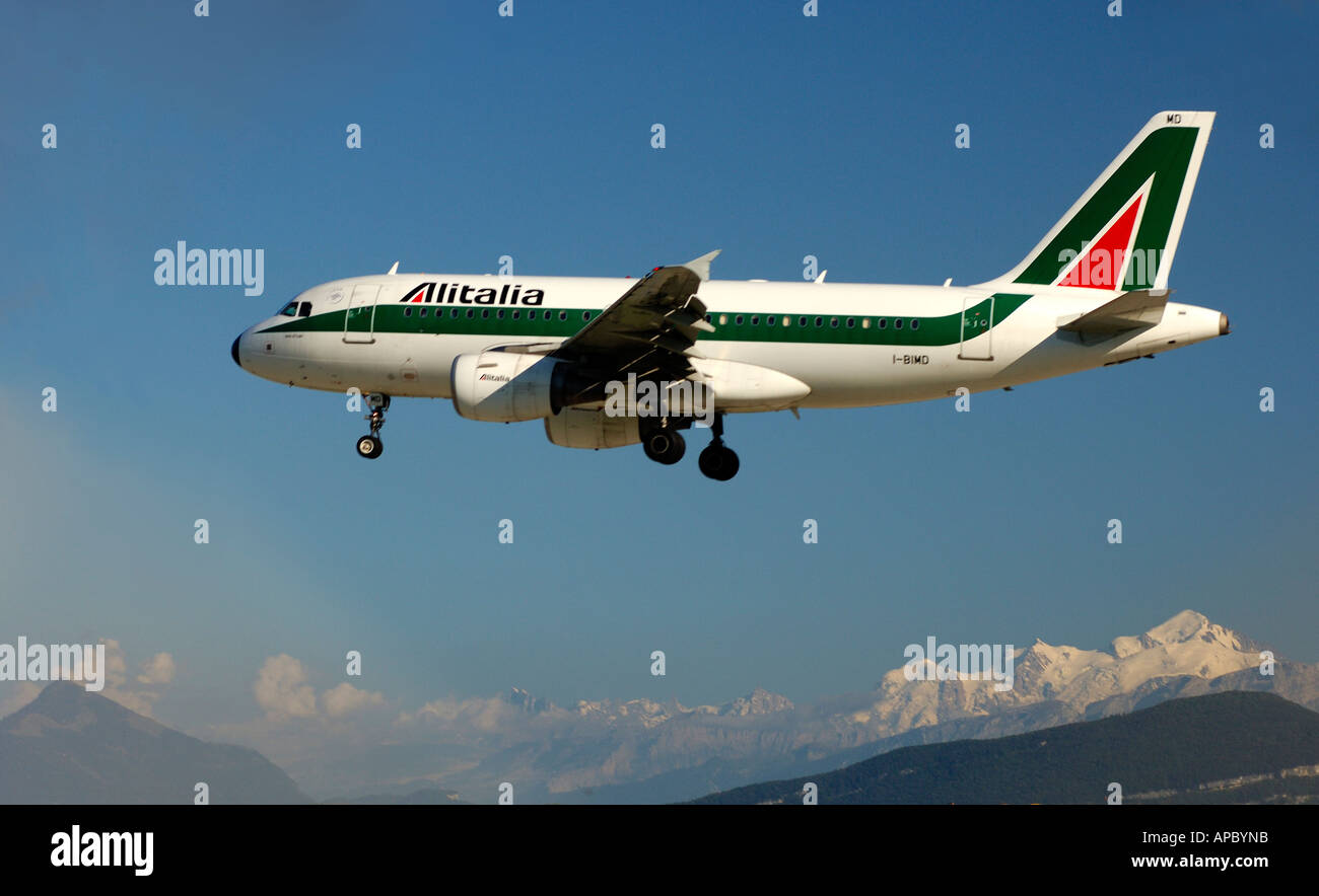 Alitalia Airbus A319-100, above Mount Mont Blanc, France Stock Photo ...