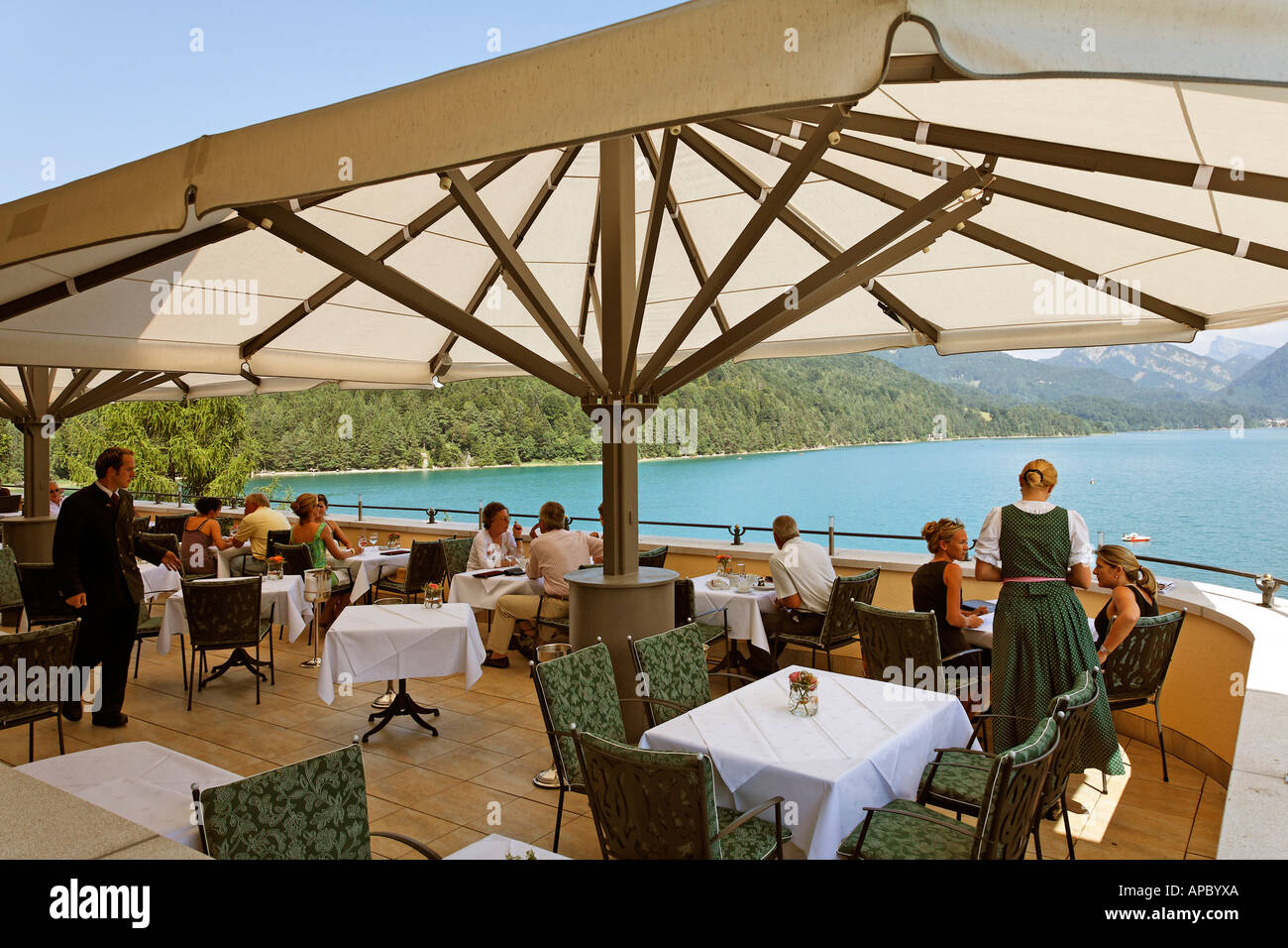 Restaurant Hotel Fuschl castle, Fuschlsee lake, Salzkammergut, Salzburg ...