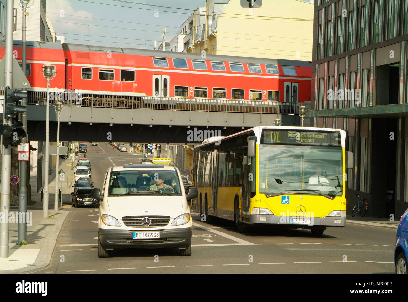 Public suburban traffic: local train, bus, regular bus and taxi Stock ...