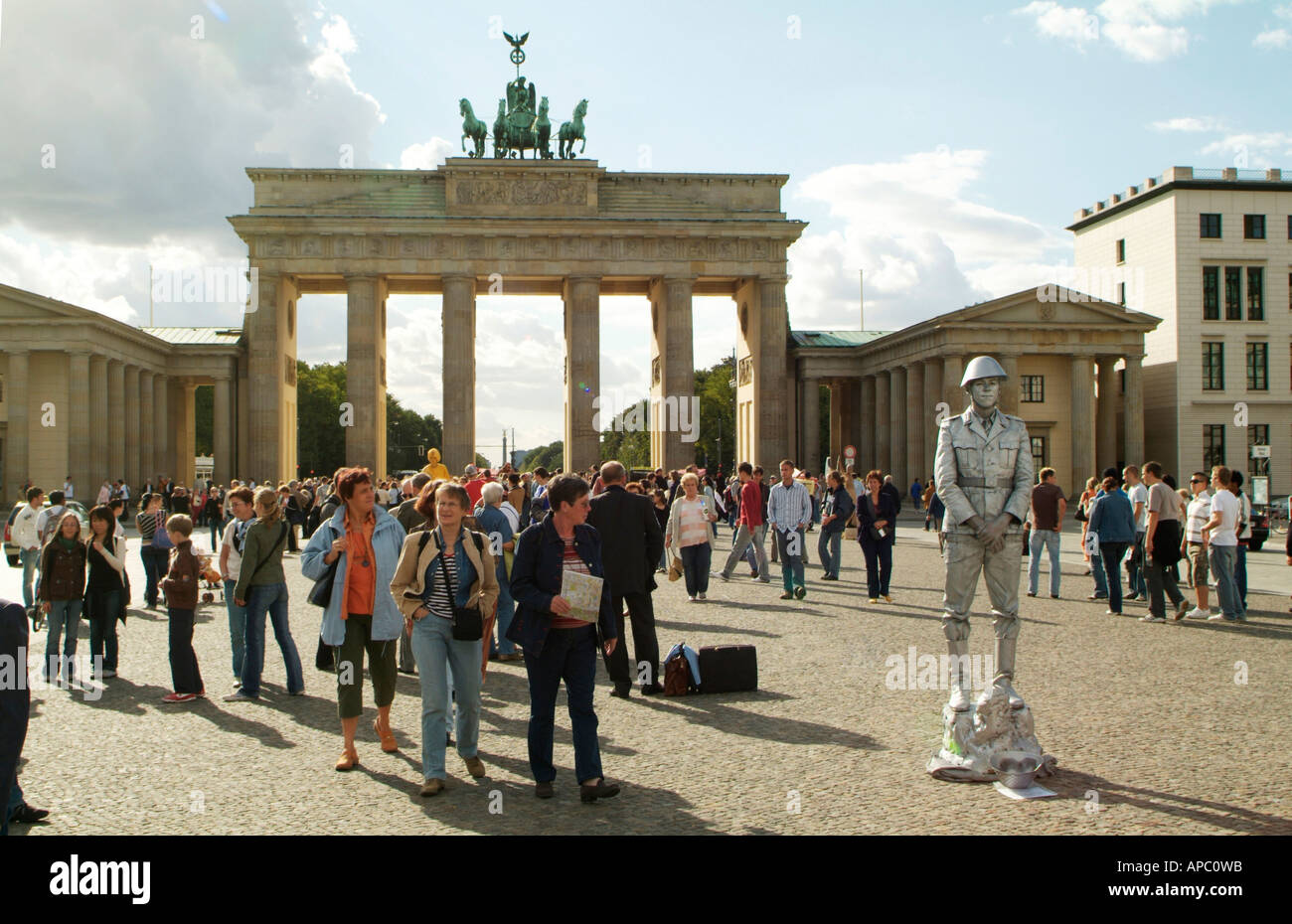 Pariser Platz and Brandenburg Gate. Pantomime as GDR NVA soldier in ...
