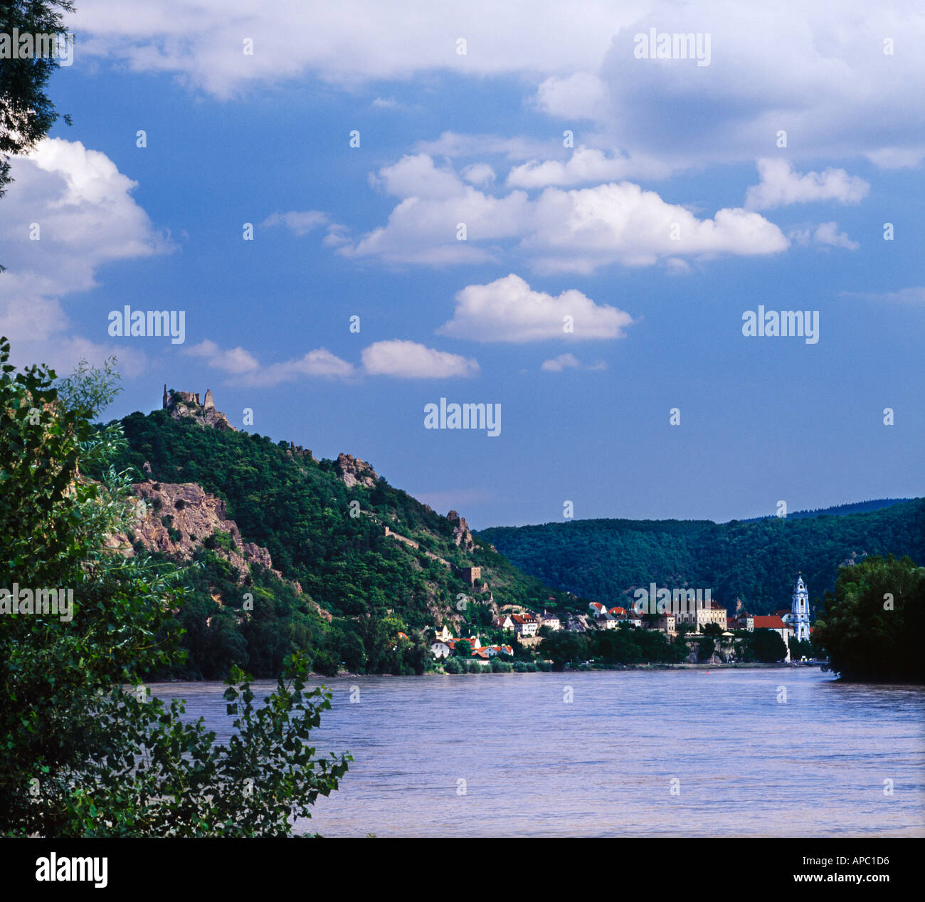 Ruined castle overlooking the River Danube above Dürnstein Austria ...