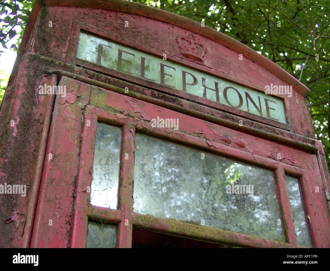 Old rusty English telephone box in the forest Stock Photo - Alamy